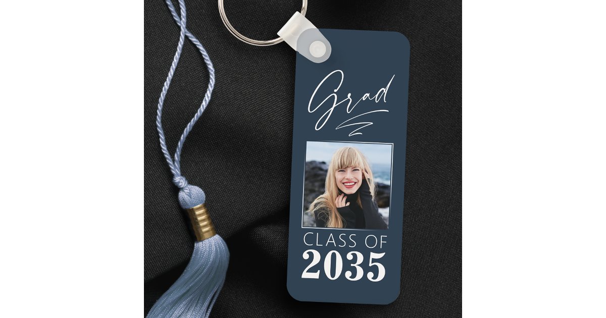 Modern Calligraphy Ink Script Grad Photo 2 Sided Keychain | Zazzle