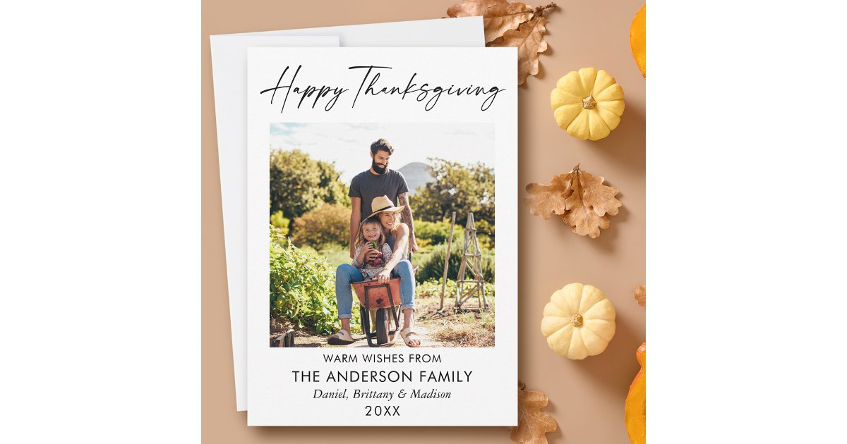 Modern Calligraphy Ink Script Photo Thanksgiving Holiday Card | Zazzle