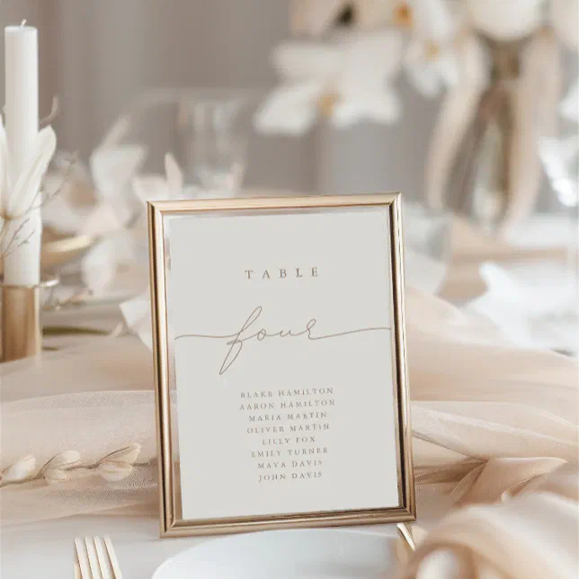 Modern Calligraphy Ivory Table Four Table Number | Zazzle