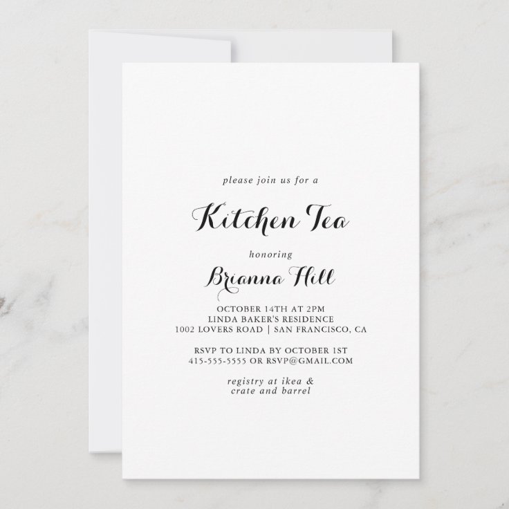 Modern Calligraphy Kitchen Tea Bridal Shower Invitation | Zazzle