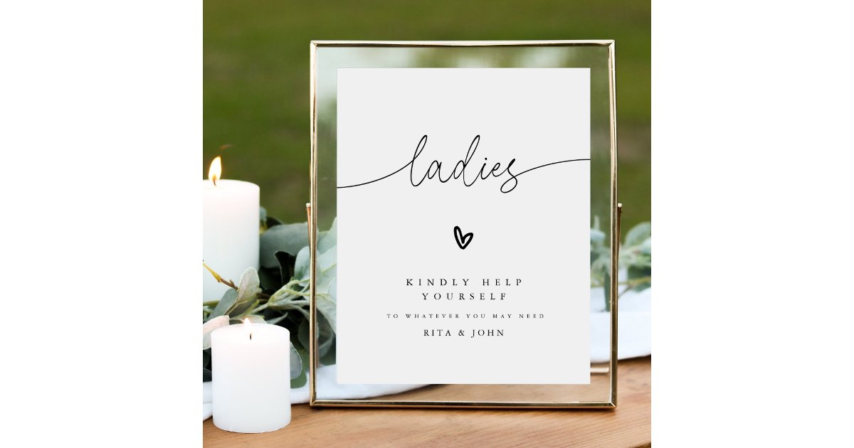 Modern Calligraphy Ladies Bathroom Wedding Sign | Zazzle