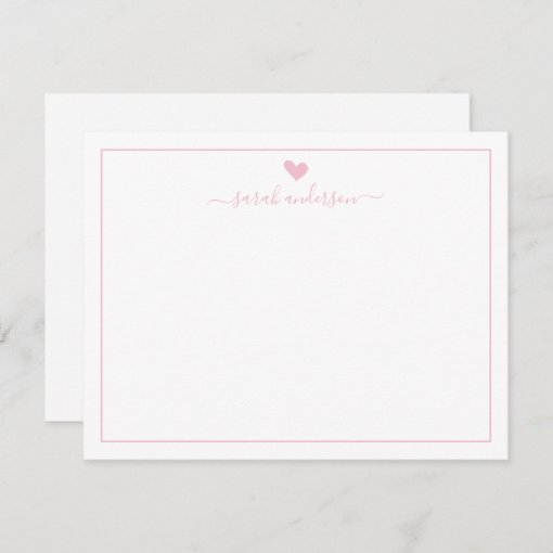 Modern Calligraphy Light Pink Heart Personalized Note Card | Zazzle