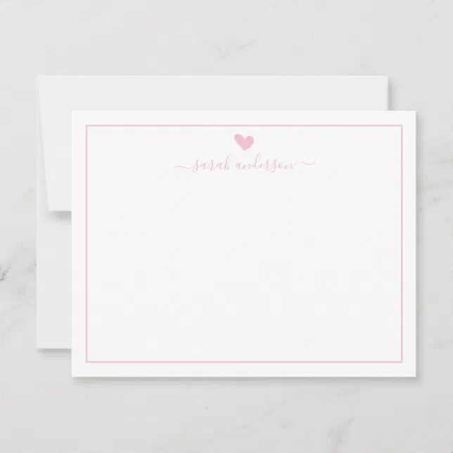 Modern Calligraphy Light Pink Heart Personalized Note Card | Zazzle