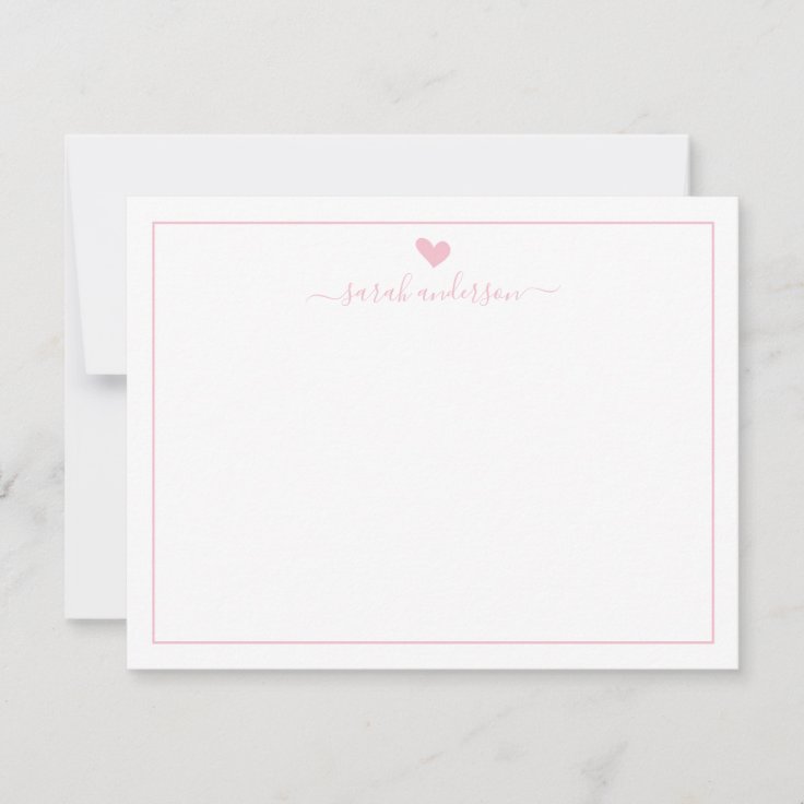 Modern Calligraphy Light Pink Heart Personalized Note Card | Zazzle