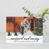 Modern Calligraphy Married and Merry Wedding Photo Holiday Card | Zazzle