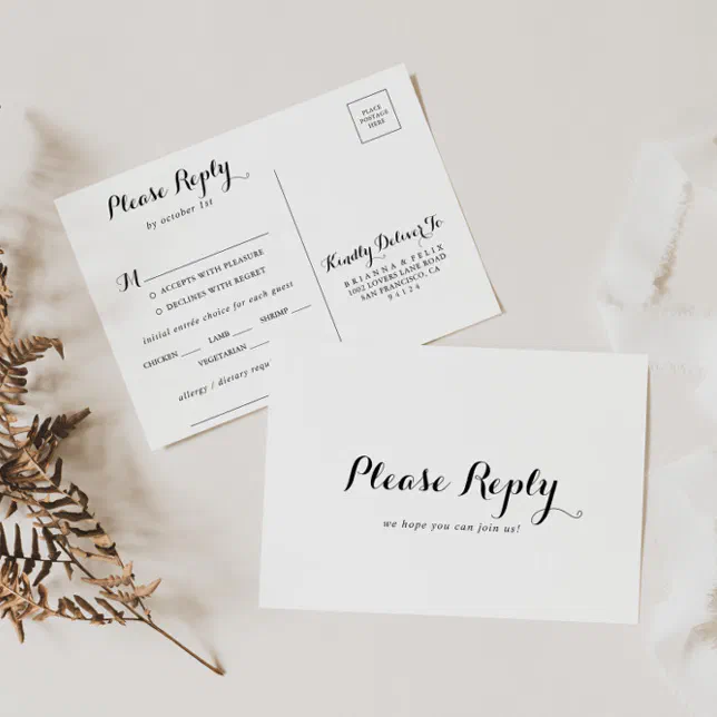 Modern Calligraphy Menu Choice RSVP Postcard | Zazzle