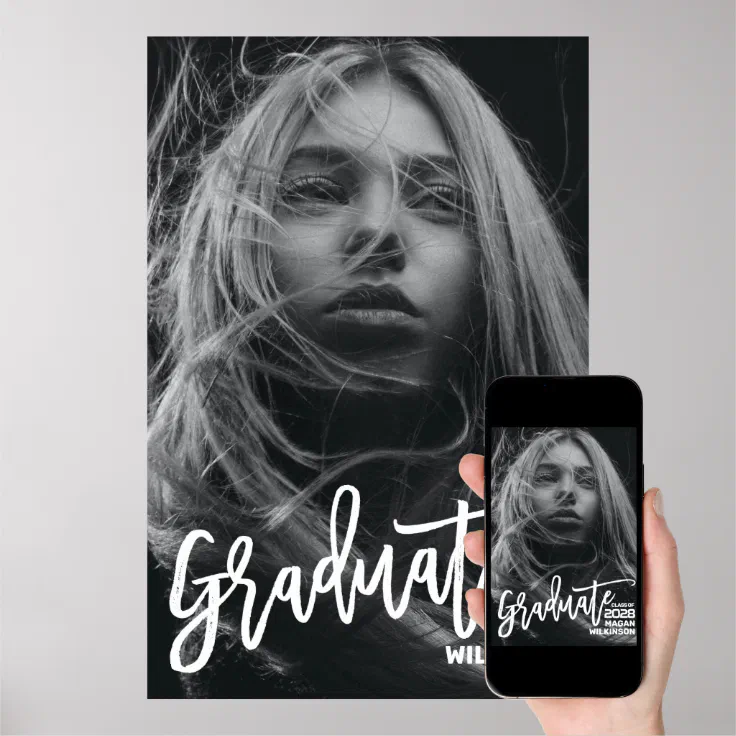 Modern Calligraphy Minimal Full Photo Graduation Poster | Zazzle