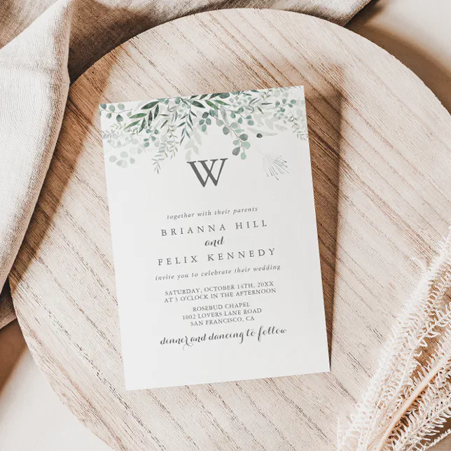 Modern Calligraphy Monogram Wedding Invitation | Zazzle