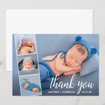 Modern Calligraphy New Baby 4 Photo Collage Thank You Card | Zazzle