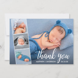 Modern Calligraphy New Baby 4 Photo Collage Thank You Card | Zazzle