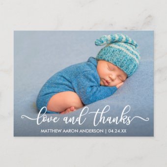 Modern Calligraphy New Baby Love and Thanks Postcard | Zazzle