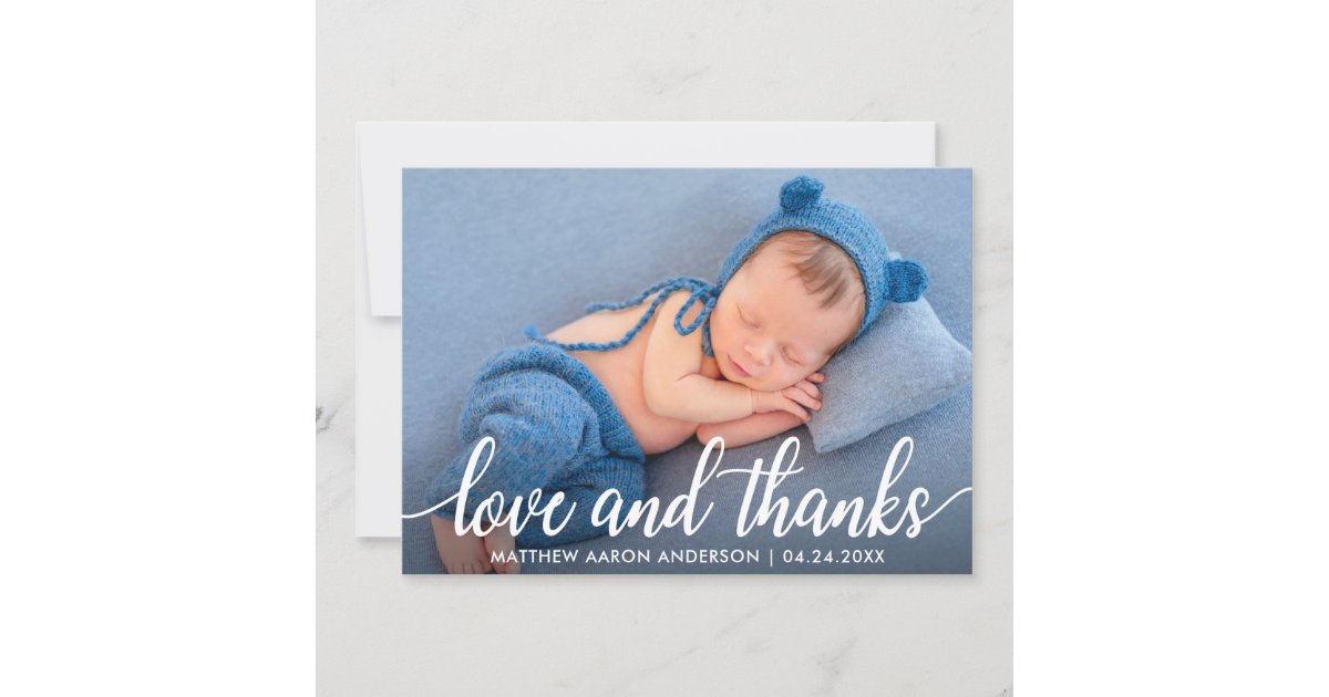 Modern Calligraphy New Baby Love Thanks Card | Zazzle