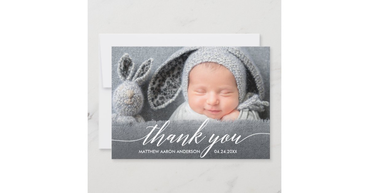 Modern Calligraphy New Baby Photo Thank You | Zazzle
