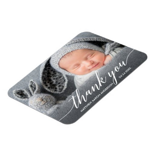Modern Calligraphy New Baby Photo Thank You Magnet | Zazzle