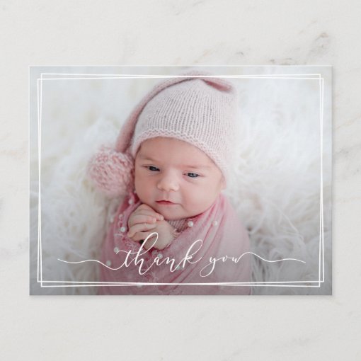Modern Calligraphy New Baby Thank You Photo Birth Postcard | Zazzle