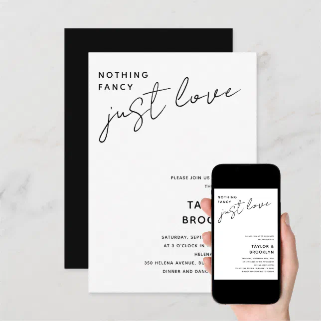 Modern Calligraphy Nothing Fancy Just Love Wedding Invitation | Zazzle