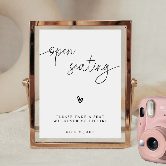 Modern Calligraphy Open Seating Wedding Sign | Zazzle