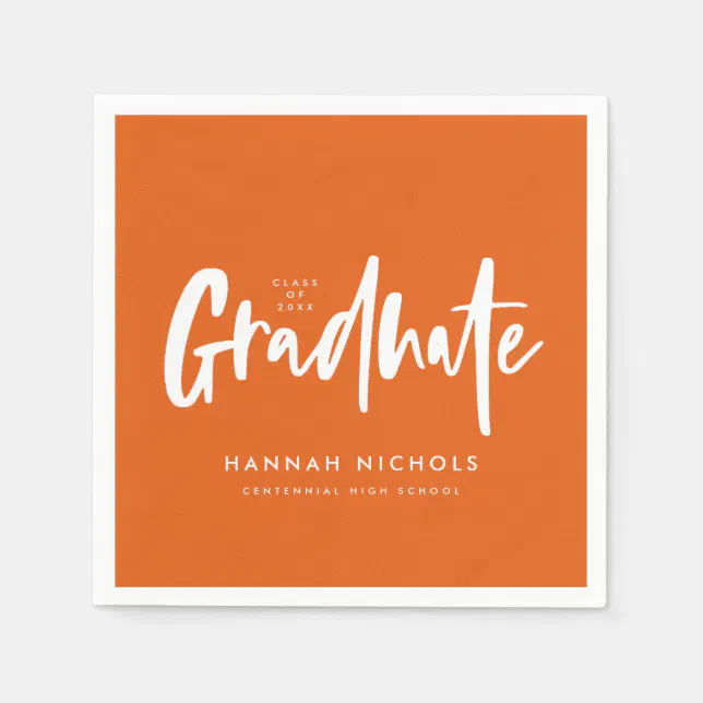 Modern Calligraphy Orange Graduation Party Napkins | Zazzle