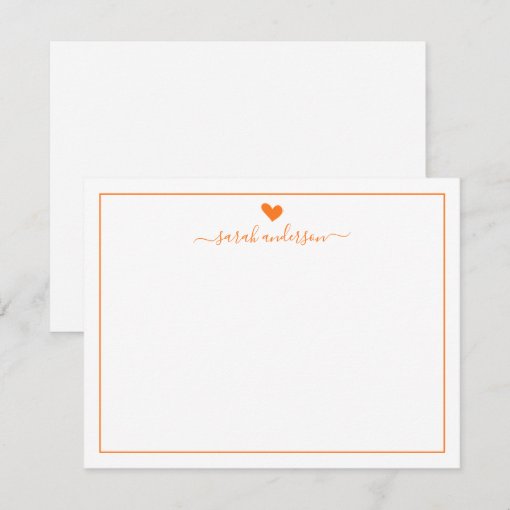 Modern Calligraphy Orange Heart Personalized Note Card | Zazzle