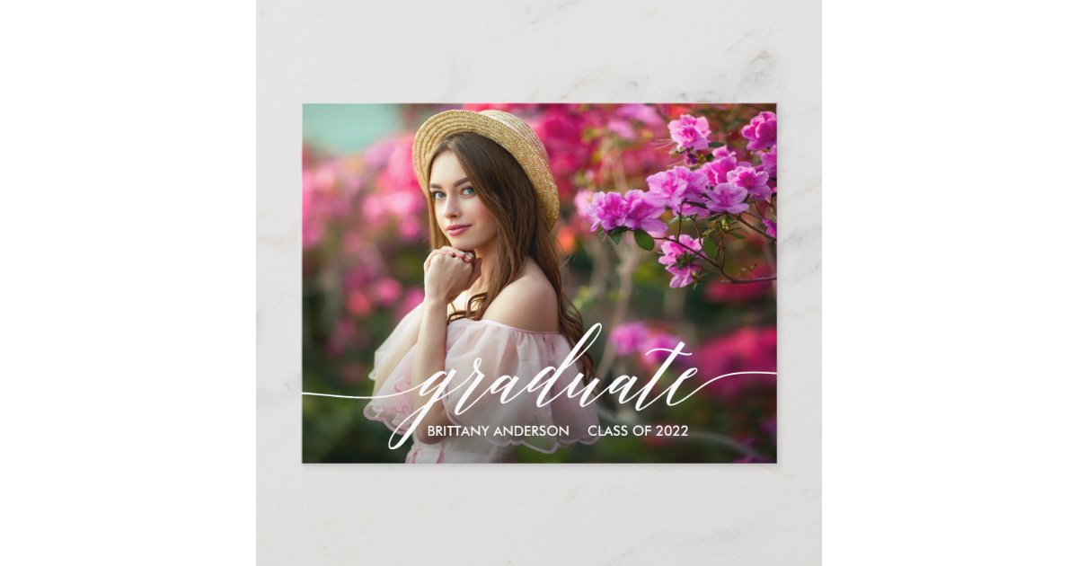 Modern Calligraphy Photo Graduation Announcement Postcard | Zazzle