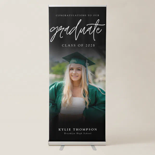 Modern Calligraphy Photo Graduation Black Vertical Retractable Banner ...