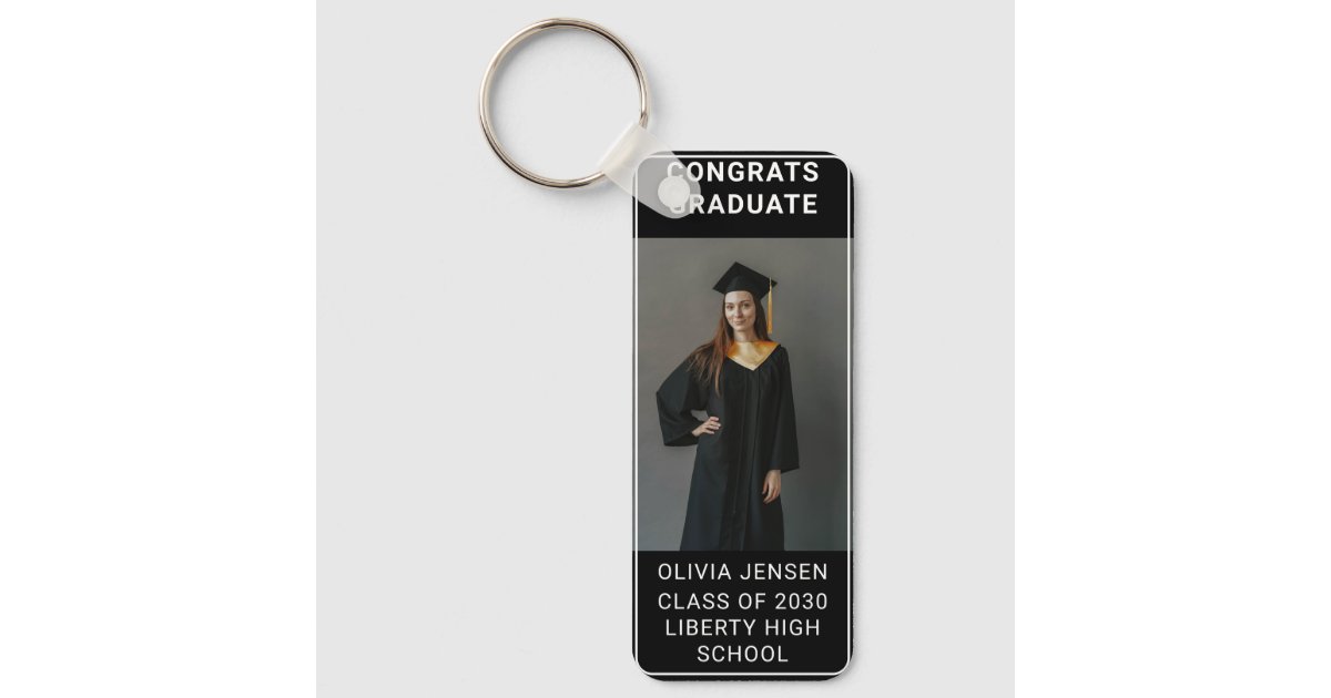 Modern Calligraphy Photo Graduation Keychain | Zazzle