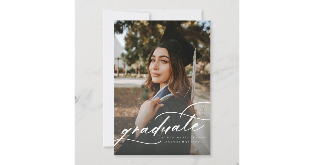 Modern Calligraphy Photo Graduation Vertical Announcement | Zazzle