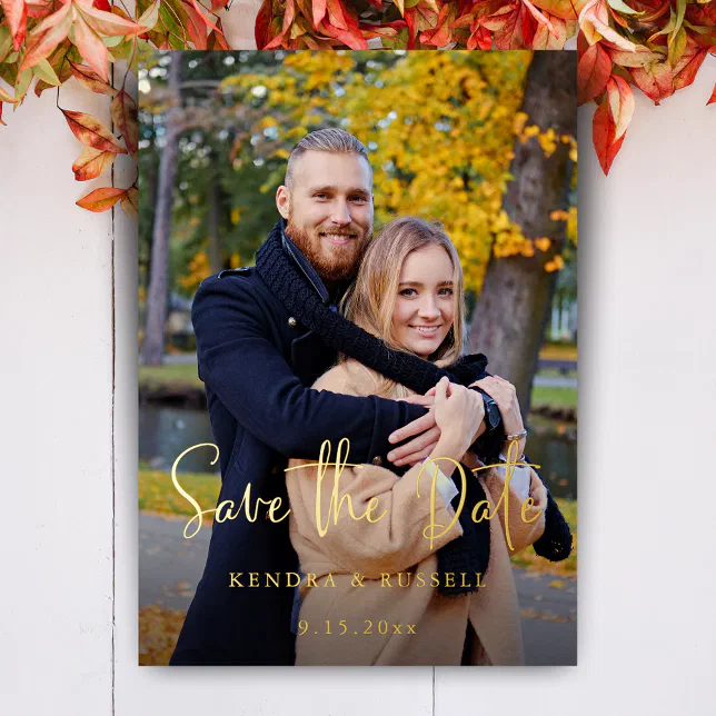 Modern Calligraphy Photo Save the Date Foil Invitation | Zazzle