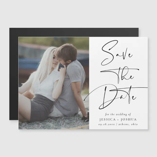 Modern Calligraphy Photo Save the Date Magnet | Zazzle