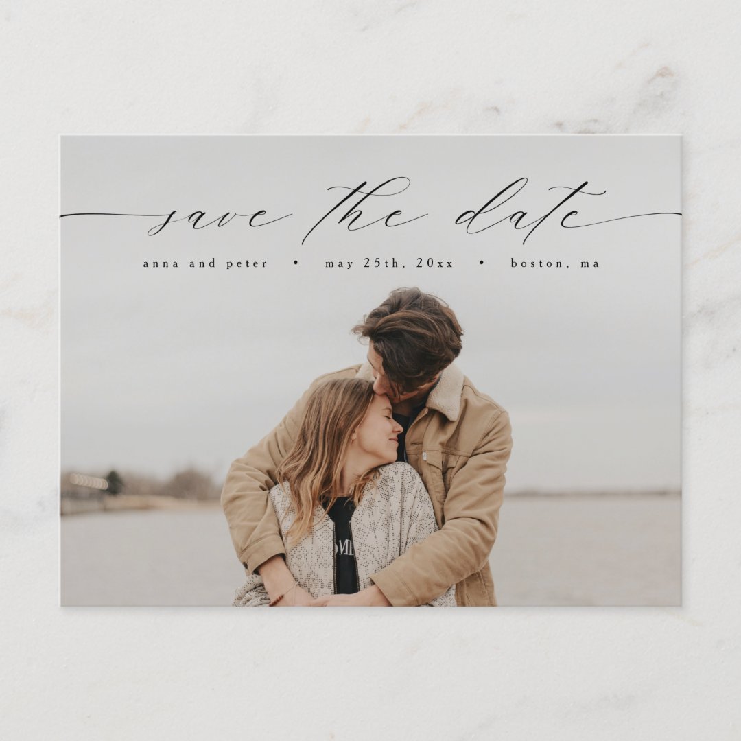 Modern Calligraphy Photo Save the Date Postcard | Zazzle