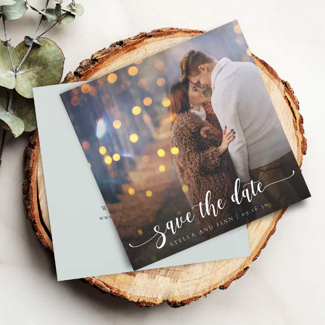 Modern Calligraphy Photo Wedding Save The Date | Zazzle