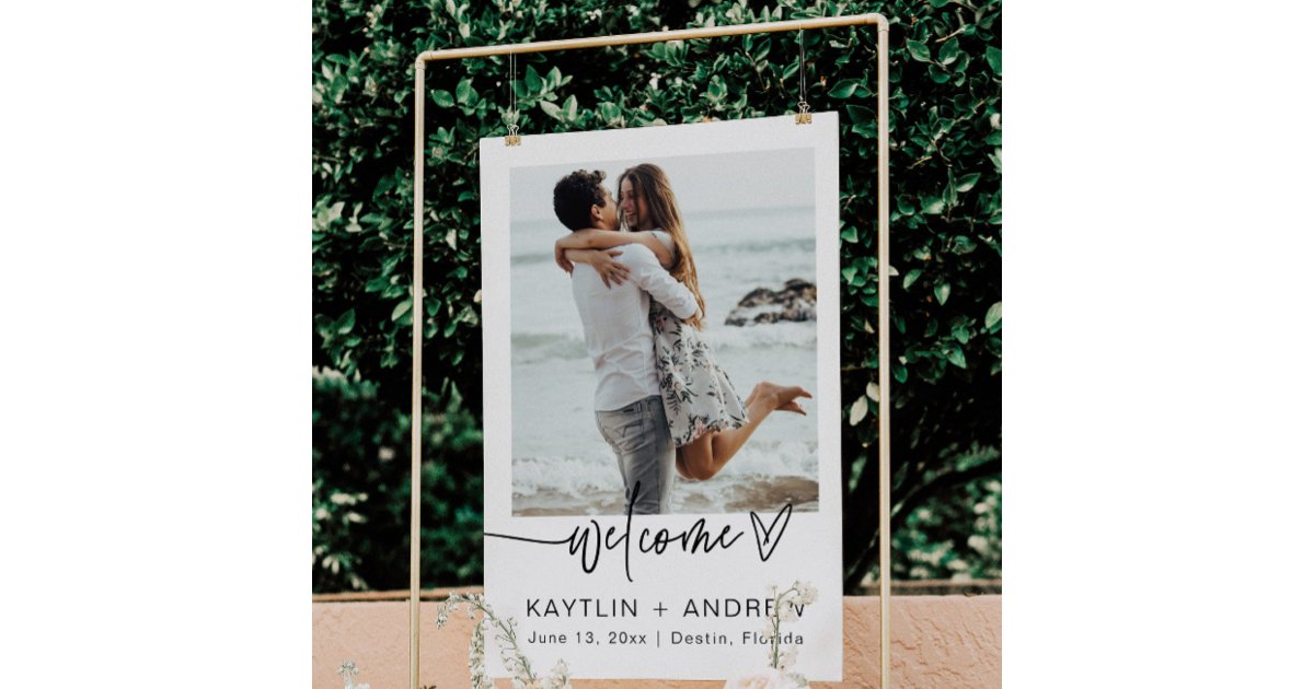 Modern Calligraphy Photo Wedding Welcome Sign | Zazzle