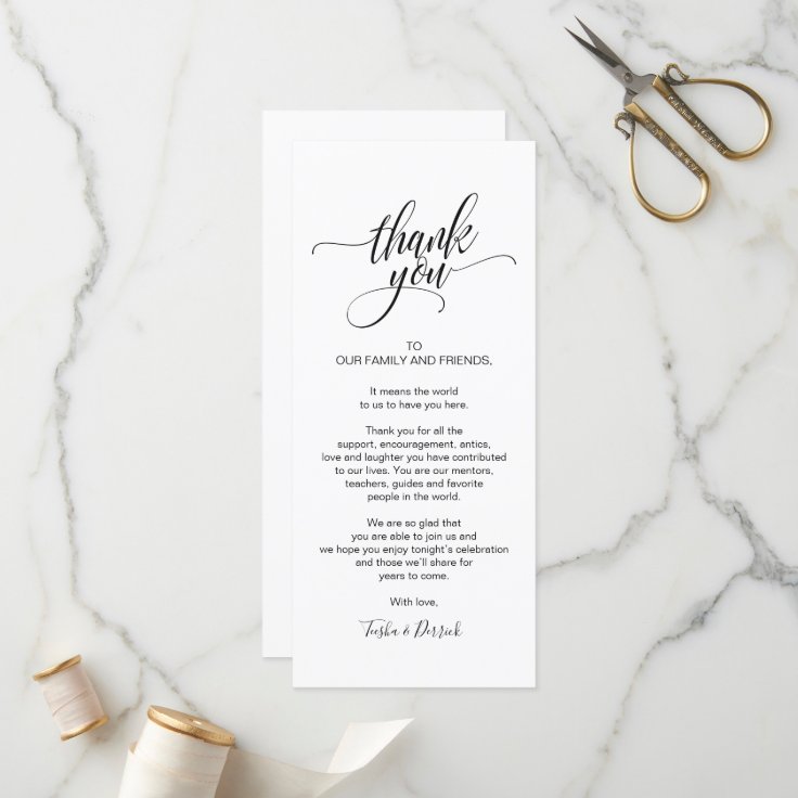 Modern Calligraphy, Place Setting Thank you Program | Zazzle