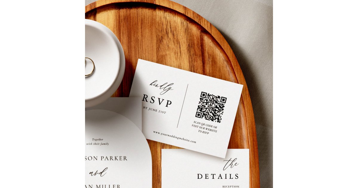 Modern Calligraphy QR Wedding Scan To RSVP Card | Zazzle