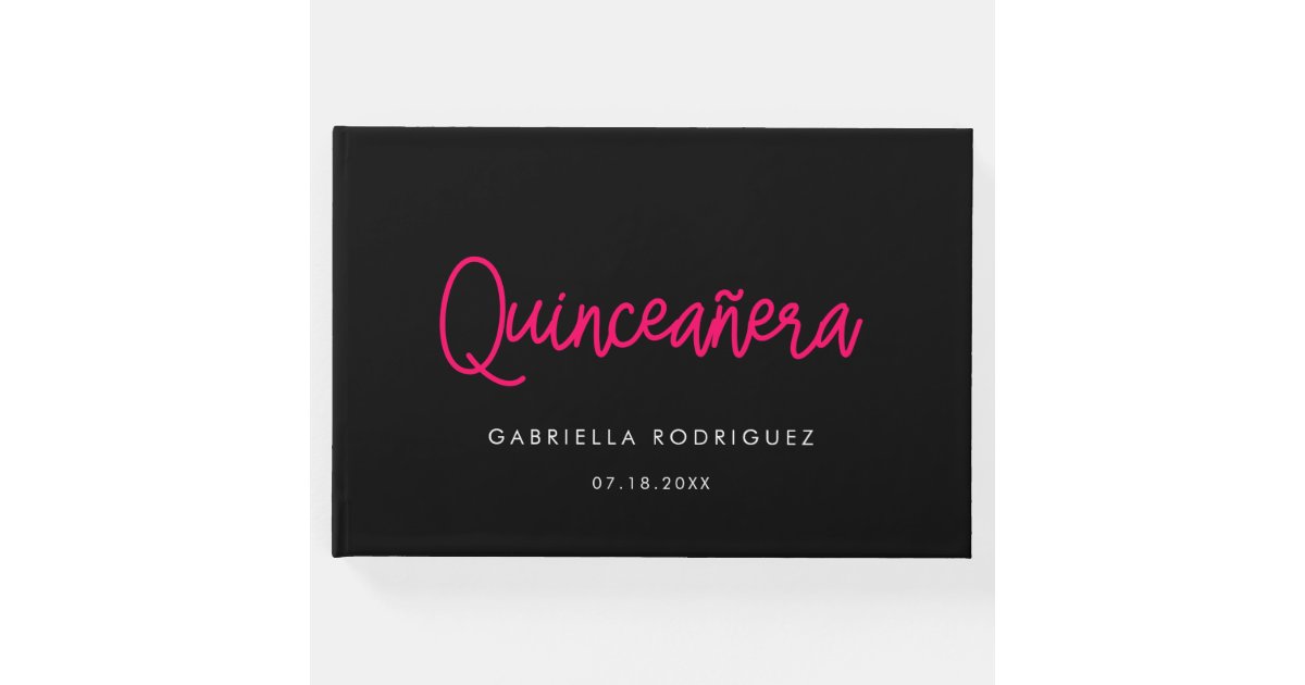 Modern calligraphy Quinceañera 15th birthday Guest Book | Zazzle