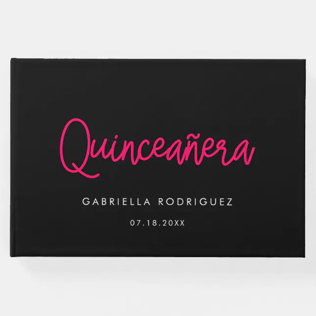 Modern calligraphy Quinceañera 15th birthday Guest Book | Zazzle