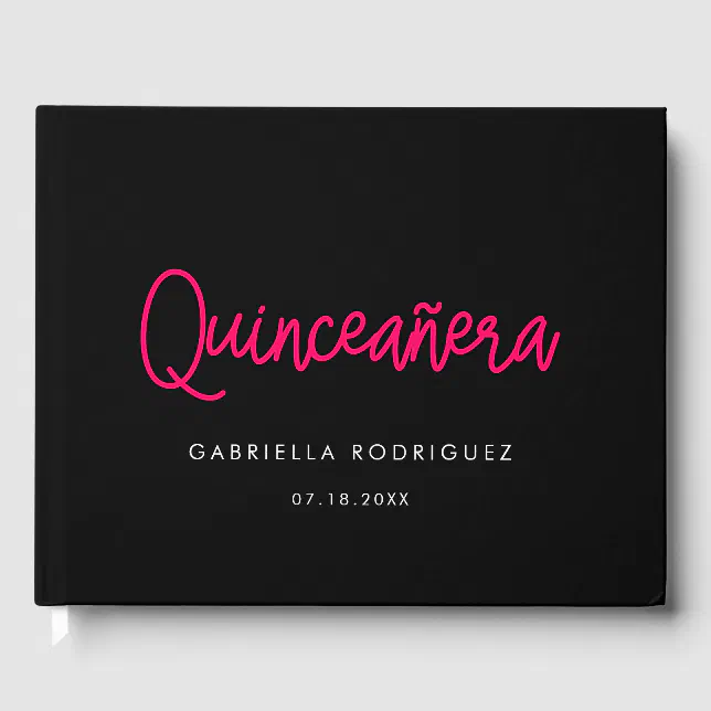 Modern calligraphy Quinceañera 15th birthday Guest Book | Zazzle