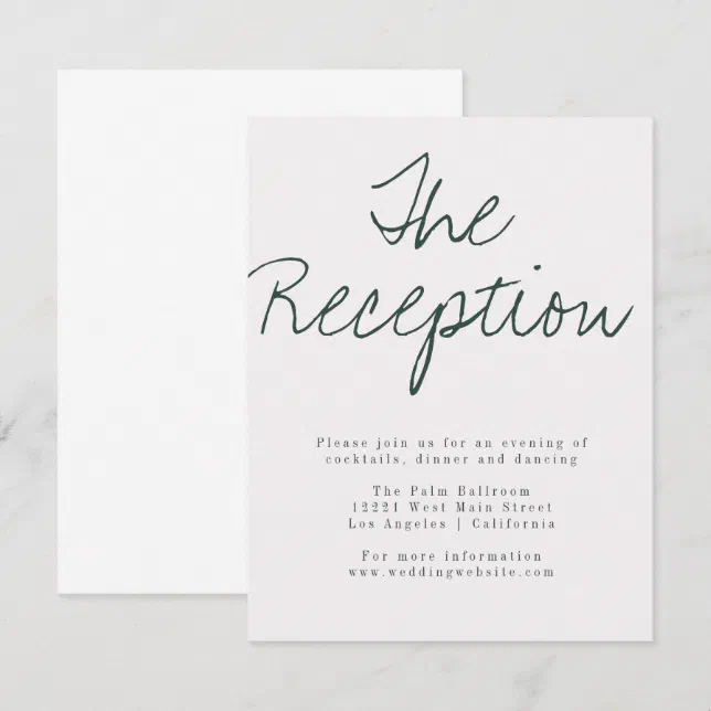 Modern Calligraphy Reception Card | Zazzle