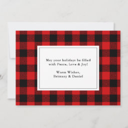 Modern Calligraphy Red Plaid Wedding Photo Holiday Card | Zazzle