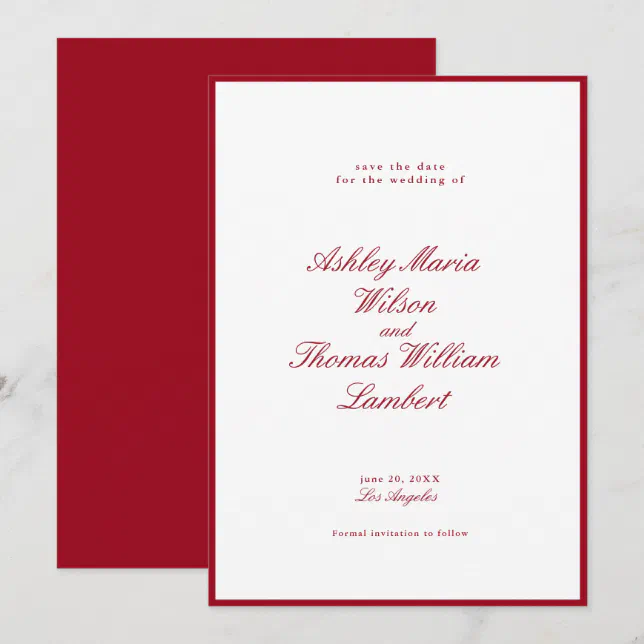 Modern Calligraphy Red Wedding Save the Date Invitation | Zazzle
