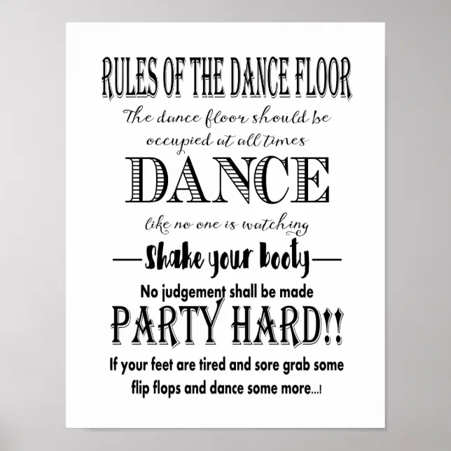 Modern Calligraphy Rules of dance floor wedding Poster | Zazzle