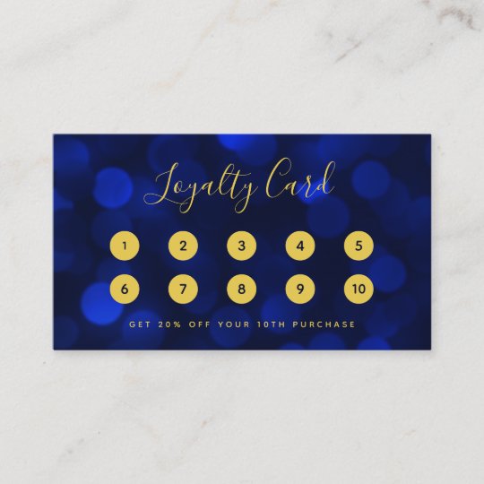 Modern Calligraphy Sapphire Blue Bokeh Lights Loyalty Card | Zazzle.com