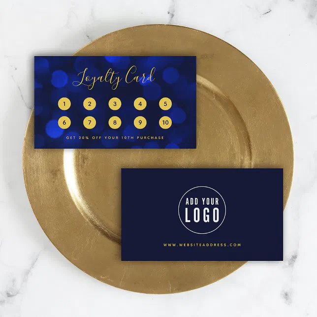Modern Calligraphy Sapphire Blue Bokeh Lights Loyalty Card | Zazzle