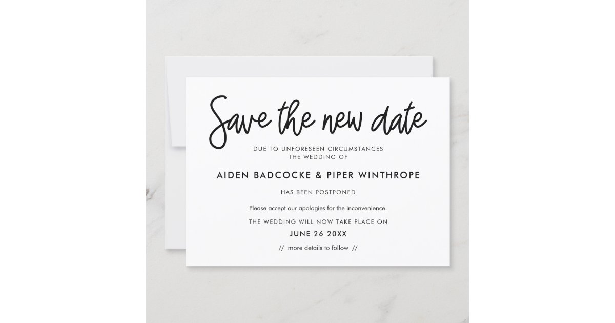 Modern calligraphy Save the new date announcement | Zazzle