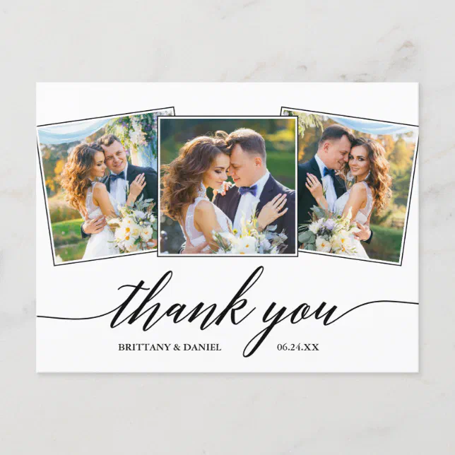 Modern Calligraphy Script 3 Photo Thank You Postcard | Zazzle