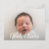 Modern Calligraphy Script Baby Name Birth Announcement Postcard | Zazzle