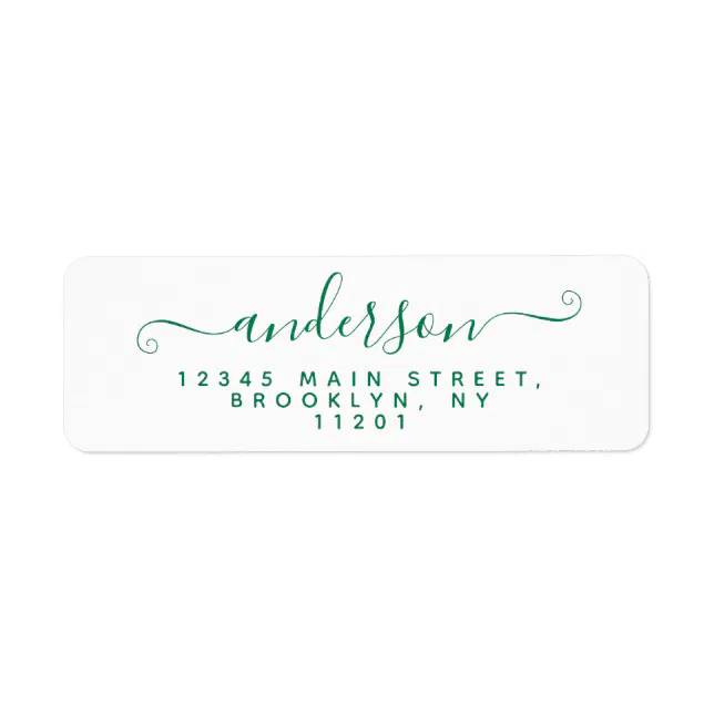Modern Calligraphy Script Classic Green Last Name Label | Zazzle