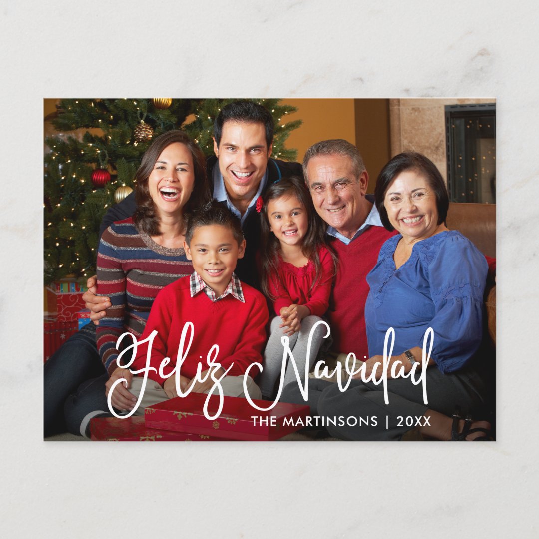 Modern Calligraphy Script Feliz Navidad Photo Postcard | Zazzle