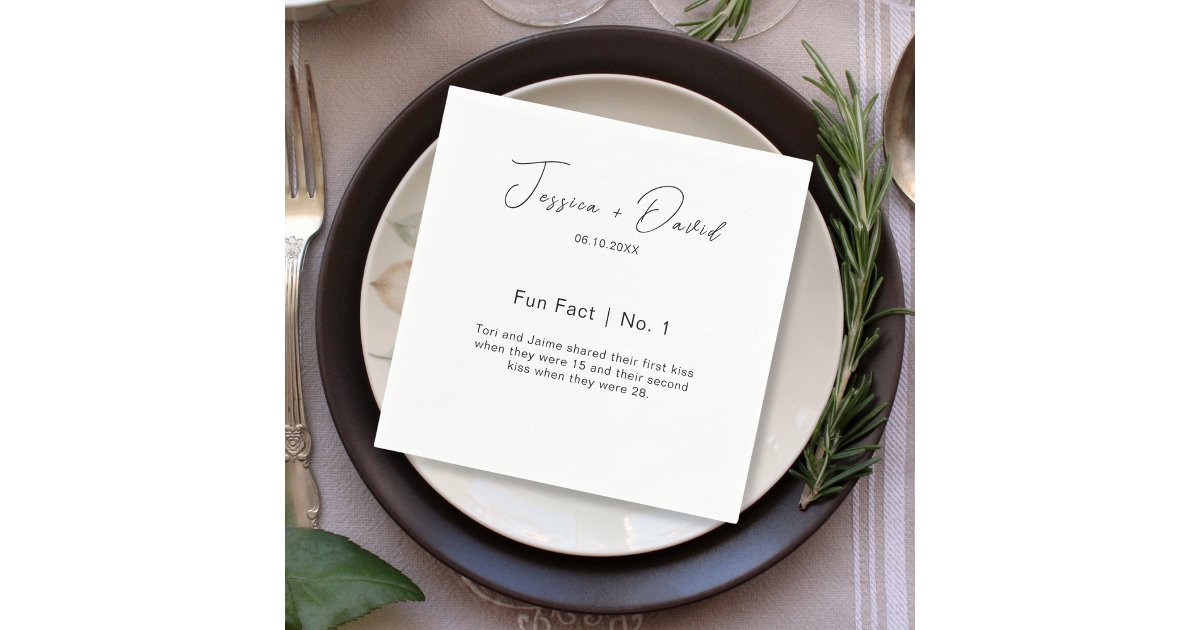 Modern Calligraphy Script Fun Facts Wedding Napkins | Zazzle
