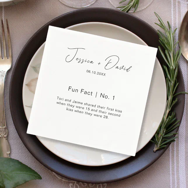 Modern Calligraphy Script Fun Facts Wedding Napkins | Zazzle
